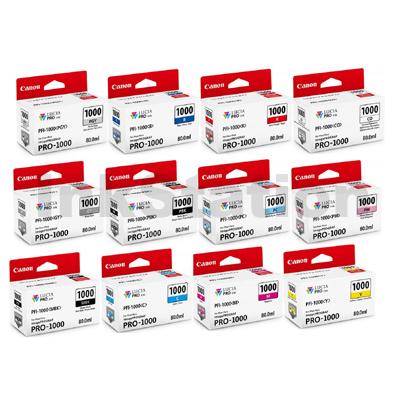 Canon 12 Pack Genuine PFI-1000 Ink Cartridge Set [MBK+C+M+Y+GY+PBK+PC+PM+PGY+B+R+CO] - Ink ...