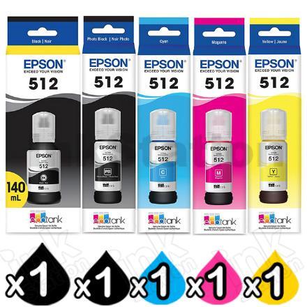 Epson 5-Pack Genuine T512 EcoTank Ink Bottles [1BK,1PBK,1C,1M,1Y] - Ink ...