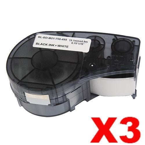 Brady 3 x Compatible M21-750-499 Black on White Nylon Label Tape 19.1mm ...