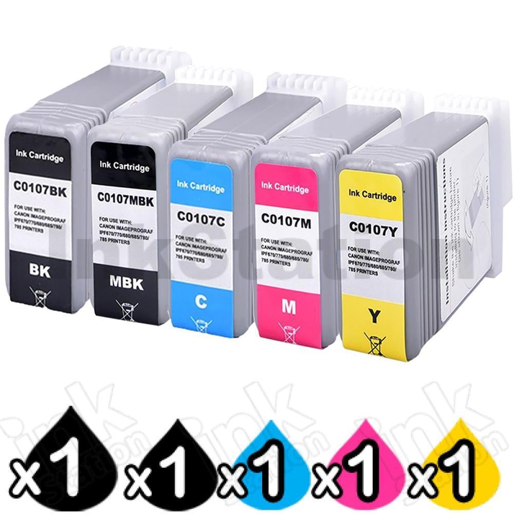 Canon 5 Pack Compatible PFI-107 Ink Cartridge Combo [1BK,1MBK,1C,1M,1Y ...