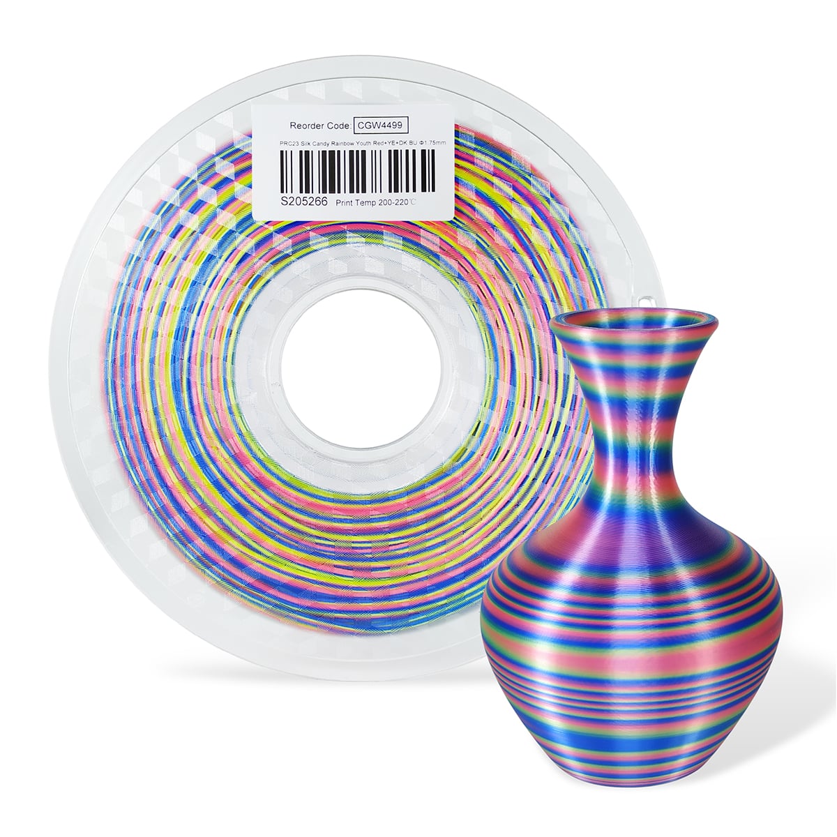 1 x Silk PLA 3D Filament 1.75mm Rainbow Candy PRC23 (Youth Red+Yellow ...