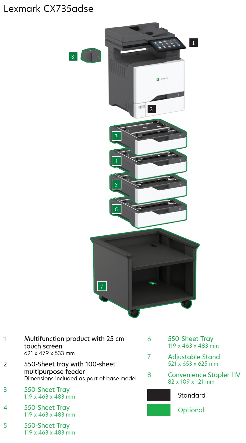 Lexmark CX735adse A4 Colour Laser Multifunction Printer with ISD ...