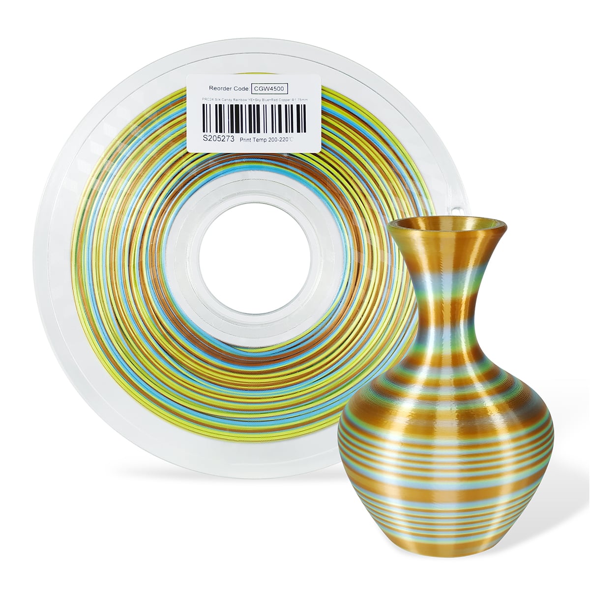 1 x Silk PLA 3D Filament 1.75mm Rainbow Candy PRC6 (Black+Red+Yellow ...