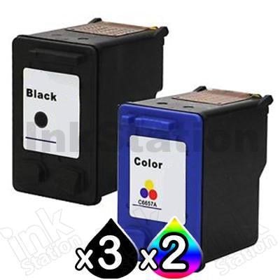 HP 5 Pack 56 + 57 Compatible Inkjet Cartridges C6656AA + C6657AA [3BK ...