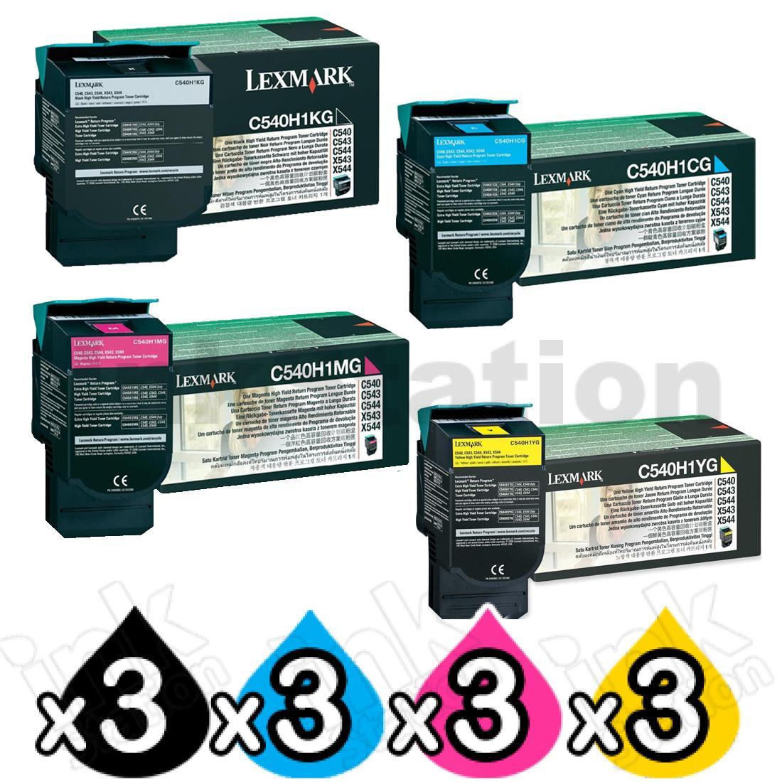 Lexmark 3 sets of 4 Pack Genuine C540 / C543 / C544 / C546 / X543 ...