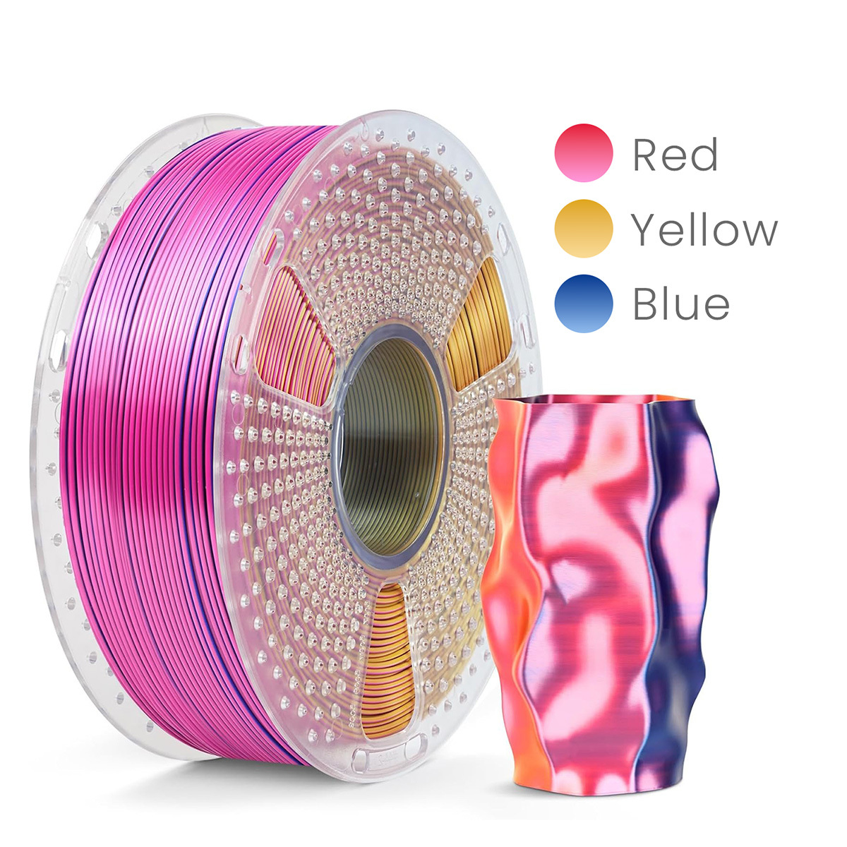 1 x Silk PLA+ 3D Filament 1.75mm Tricolour Red & Yellow & Blue - 1KG ...