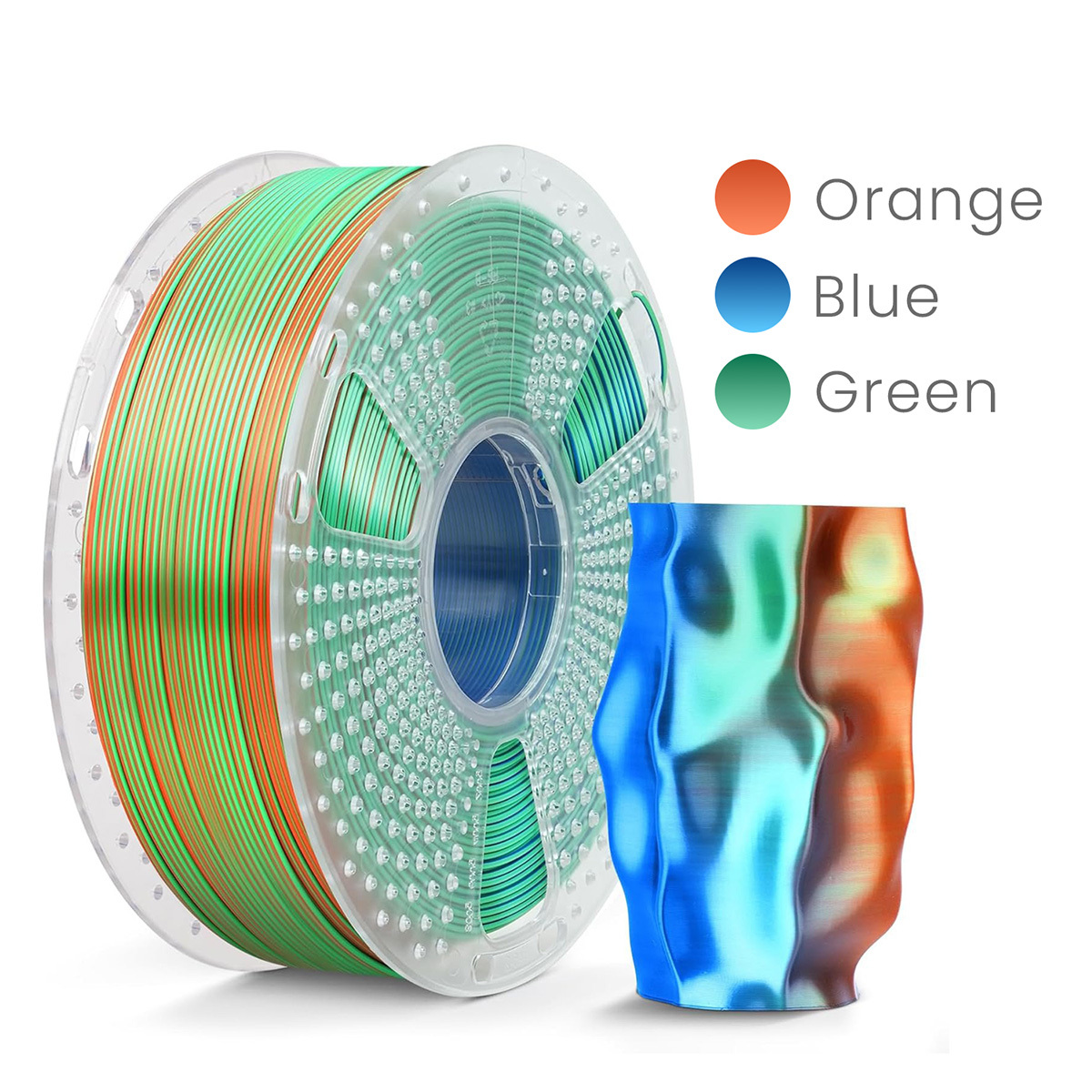 1 x Silk PLA+ 3D Filament 1.75mm Tricolour Orange & Blue & Green - 1KG ...