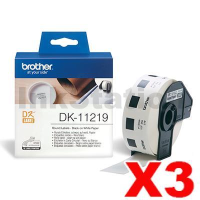 Brother 3 x Genuine DK-11219 Black Text on White 12mm Diameter Die-Cut ...