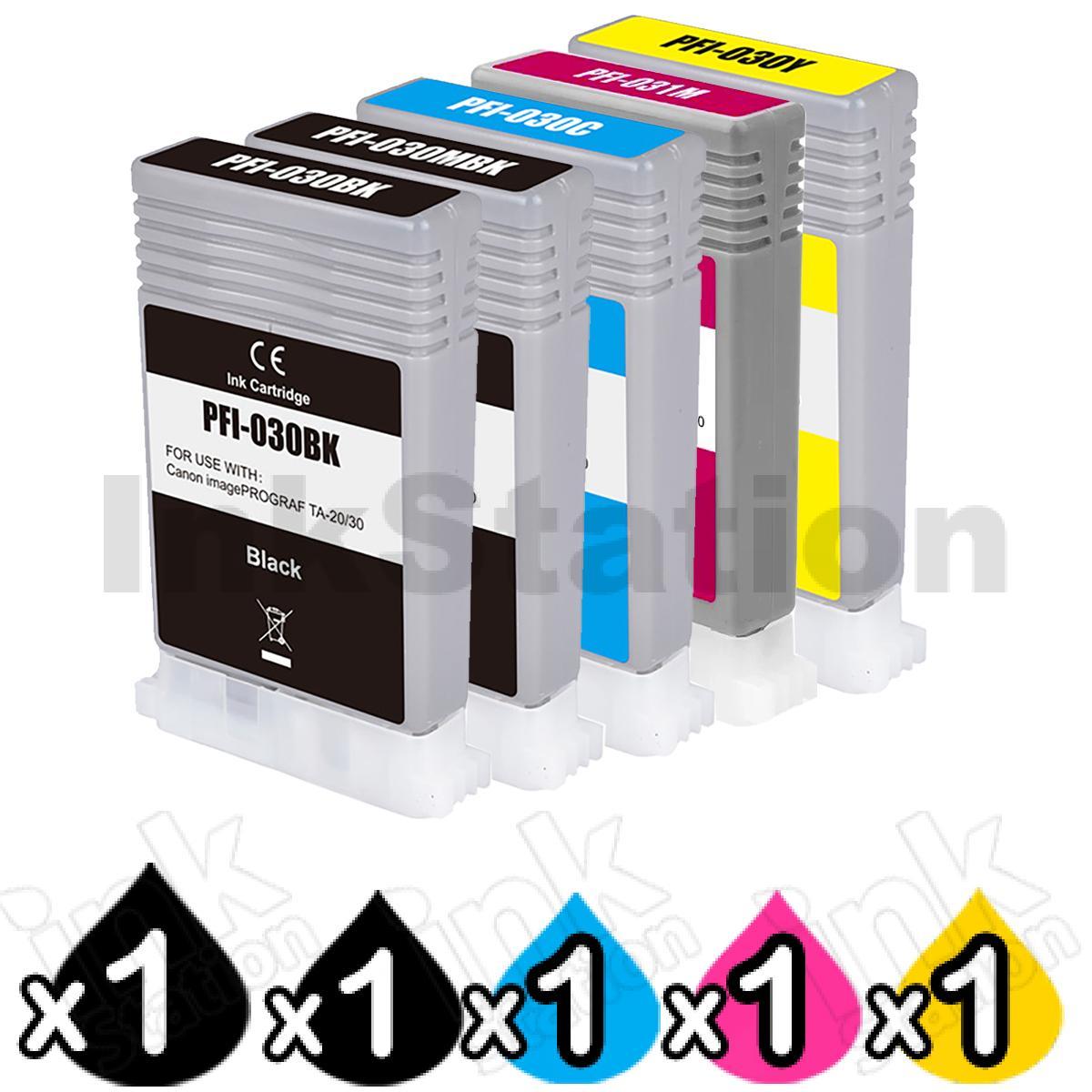 Canon 5 Pack Compatible PFI-030BK/MBK/C/Y PFI-031M Ink Tank Combo [1BK ...