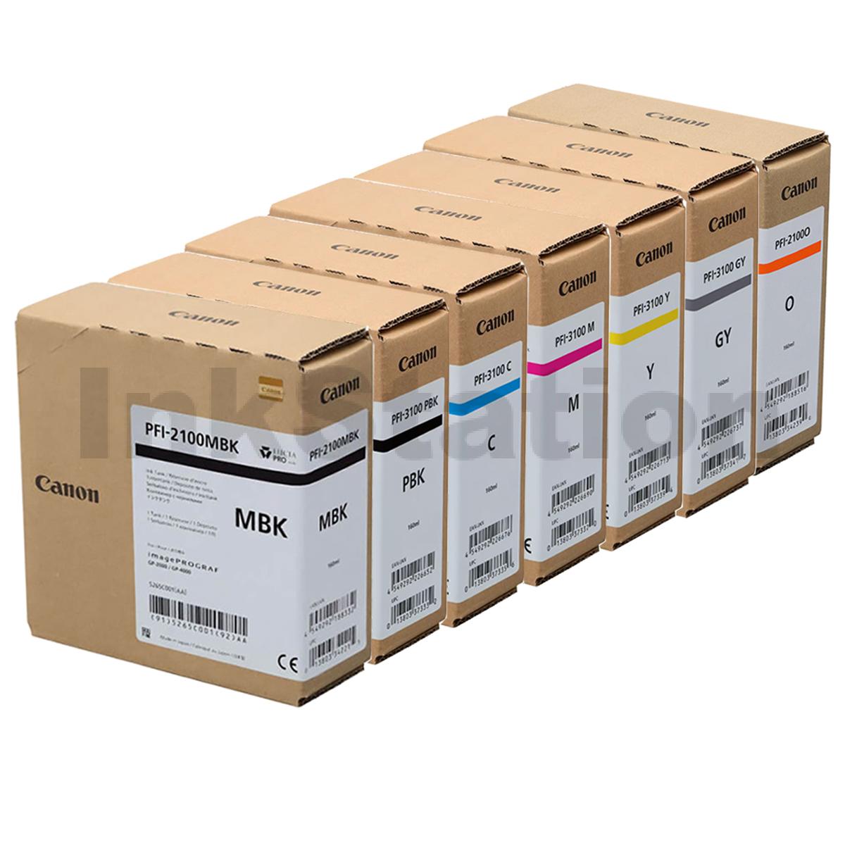 Canon 7 Pack Genuine LUCIA PRO II PFI-2100 PFI-3100 160ML Ink Tank ...
