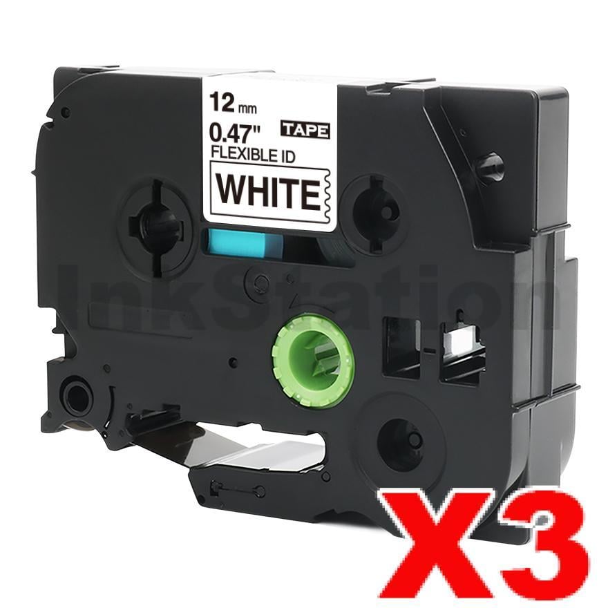 Brother 3 x Compatible TZe-FX231 12mm Black Text on White Flexible ID ...