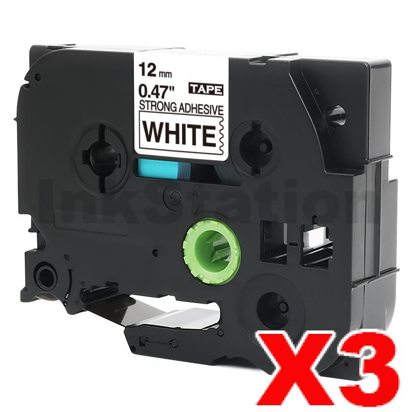Brother 3 x TZe-S231 Compatible 12mm Black Text on White Strong ...