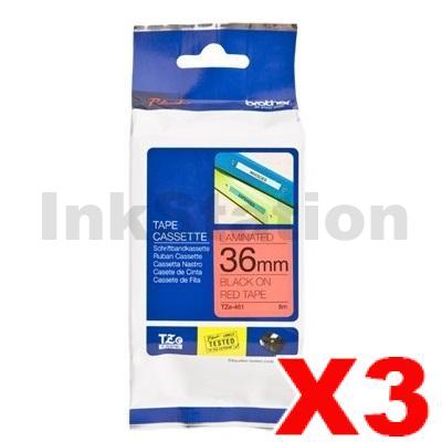 Brother 3 x Genuine TZe-461 36mm Black Text on Red Laminated Tape - 8 ...