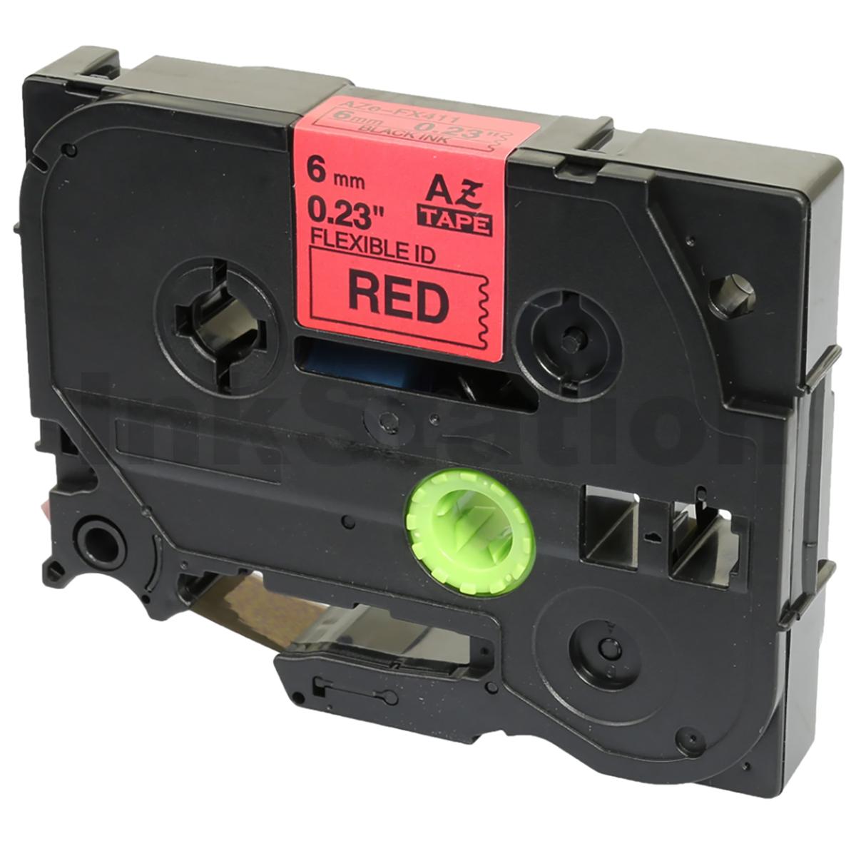 Brother Compatible TZe-FX411 6mm Black Text on Red Flexible ID ...