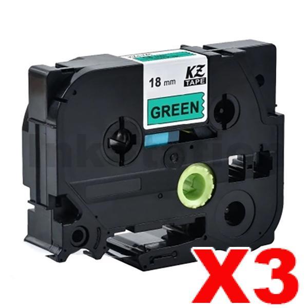 Brother 3 x Compatible TZe-FX741 18mm Black Text on Green Flexible ID ...