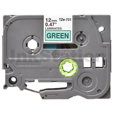Brother Compatible TZe-731 12mm Black Text on Green Laminated Tape - 8 ...