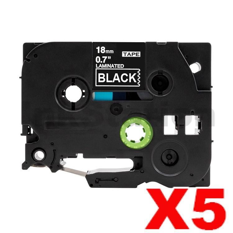 Brother 5 x Compatible TZe-345 18mm White Text on Black Laminated Tape ...