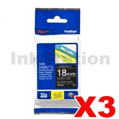 Brother 3 x Genuine TZe-345 18mm White Text on Black Laminated Tape - 8 ...