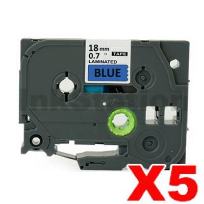 Brother 5 x TZe-541 Compatible 18mm Black Text on Blue Laminated Tape ...