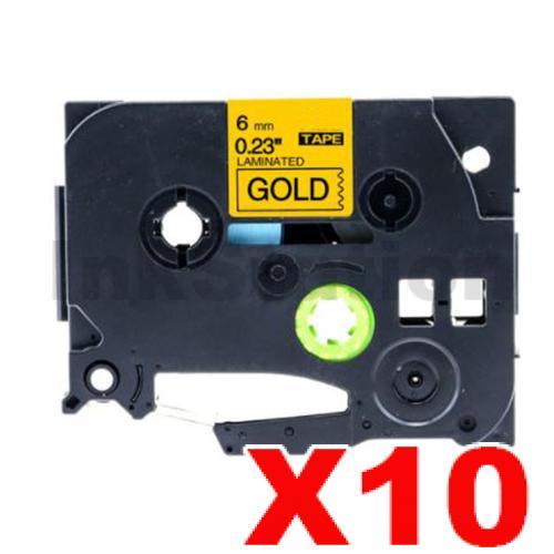 Brother 10 x Compatible TZe-811 6mm Black Text on Gold Laminated Tape ...