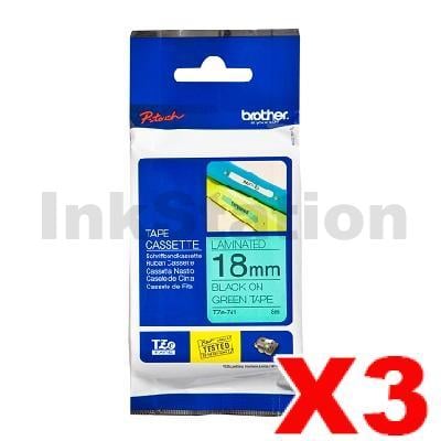 Brother 3 x Genuine TZe-741 18mm Black Text on Green Laminated Tape - 8 ...
