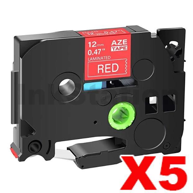 Brother 5 x Compatible TZe-435 12mm White Text on Red Laminated Tape ...