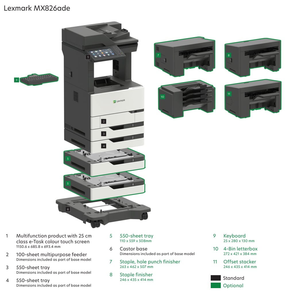 Lexmark MX826ade A4 Mono Laser Multifunction Printer - Print, Scan ...