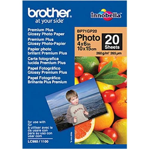 Brother BP71GP20 Genuine Glossy Paper 260gsm 4 inches x 6 inches - 20 ...
