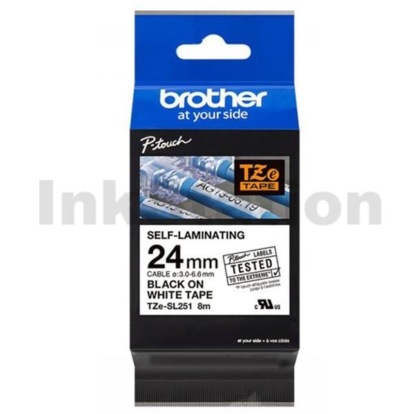Brother TZe-SL251 Genuine 24mm Black Text on White Self-Laminating ...