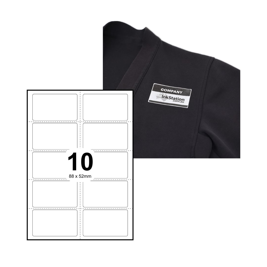 A4 White Fabric Laser Name Badge Labels 88 x 52mm - 10 Labels Per Sheet ...