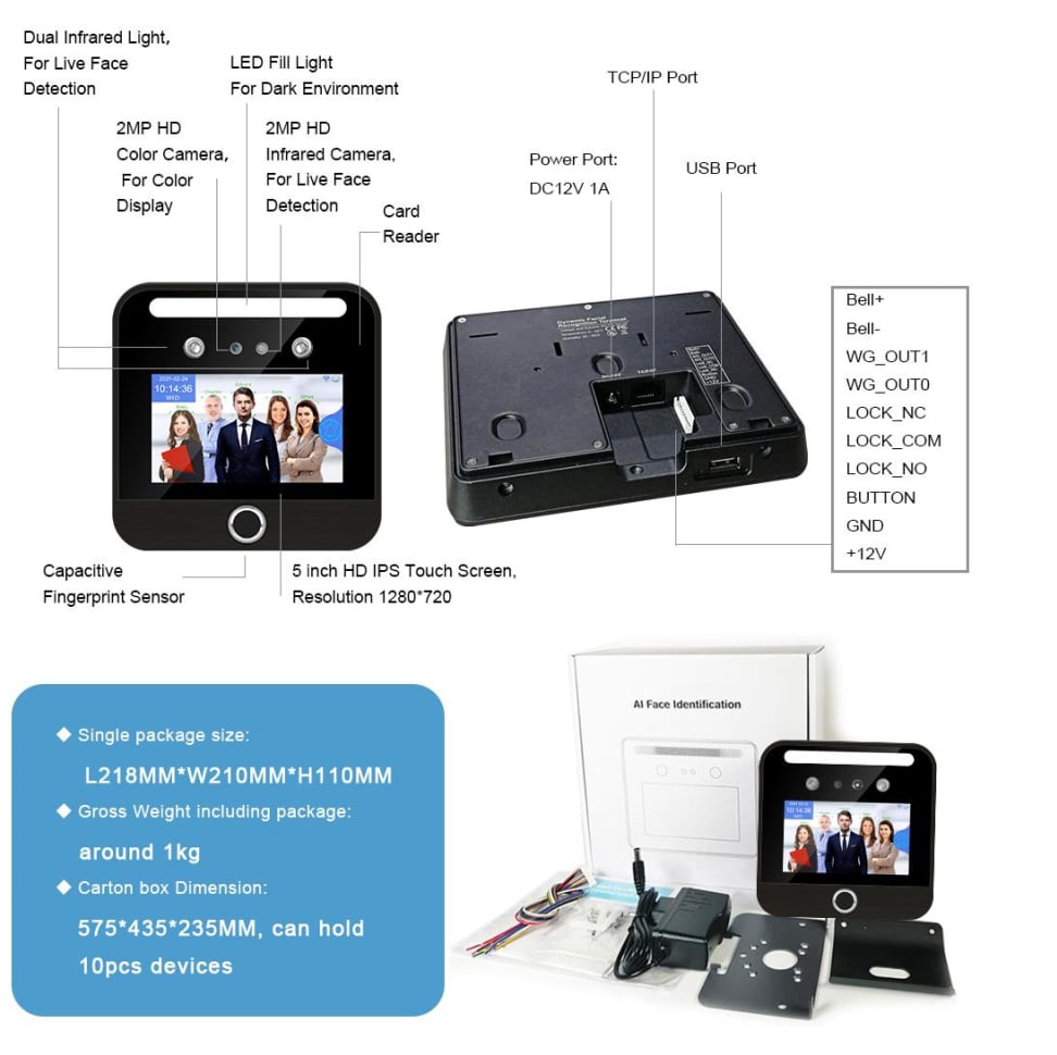 Time Attendance Machine TM-AI03F AI Dynamic Face Recognition ...