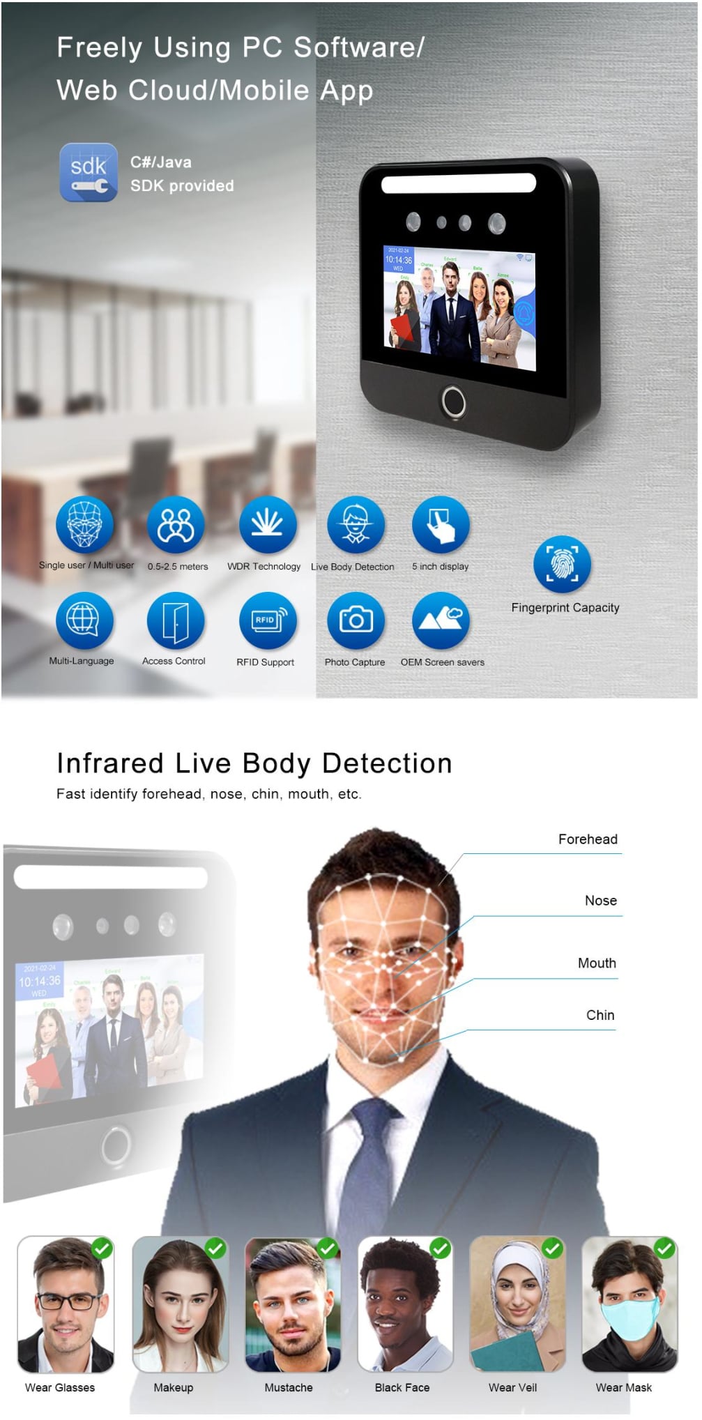 Time Attendance Machine TM-AI03F AI Dynamic Face Recognition ...
