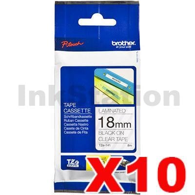 Brother 10 x Genuine TZe-141 18mm Black Text on Clear Laminated Tape ...