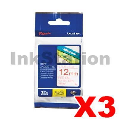 Brother 3 x Genuine TZe-232 12mm Red Text on White Laminated Tape - 8 ...