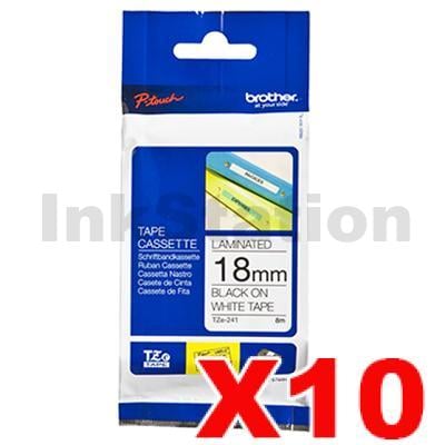 Brother 10 x Genuine TZe-241 18mm Black Text on White Laminated Tape ...