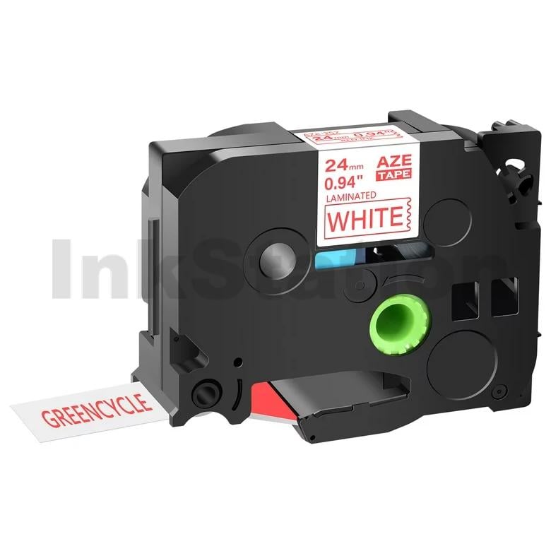 Brother Compatible Tze 252 24mm Red Text On White Laminated Tape 8 Meters P Touch Tape