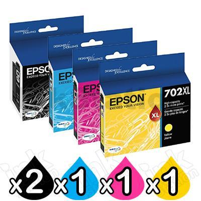 Epson 5 Pack 702XL Genuine High Yield Inkjet Cartridges Combo [2BK,1C ...