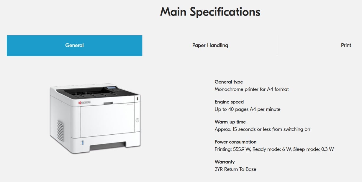 Kyocera ECOSYS PA4000x A4 Mono Laser Printer with Duplex Print - InkStation