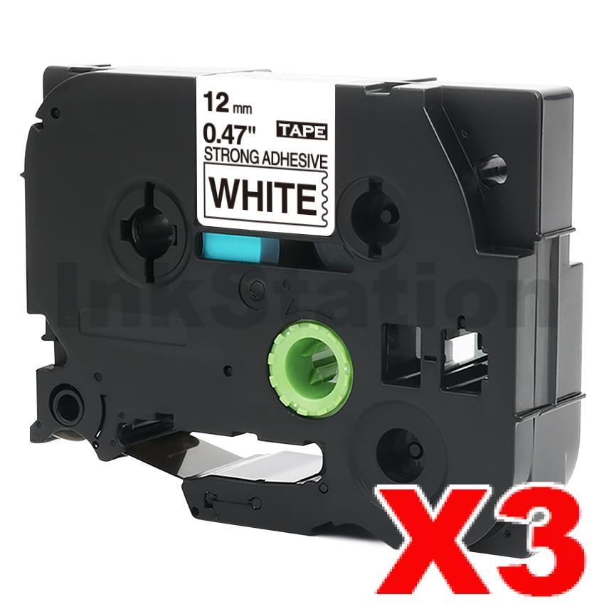 Brother 3 x Compatible TZe-S231 12mm Black Text on White Strong ...