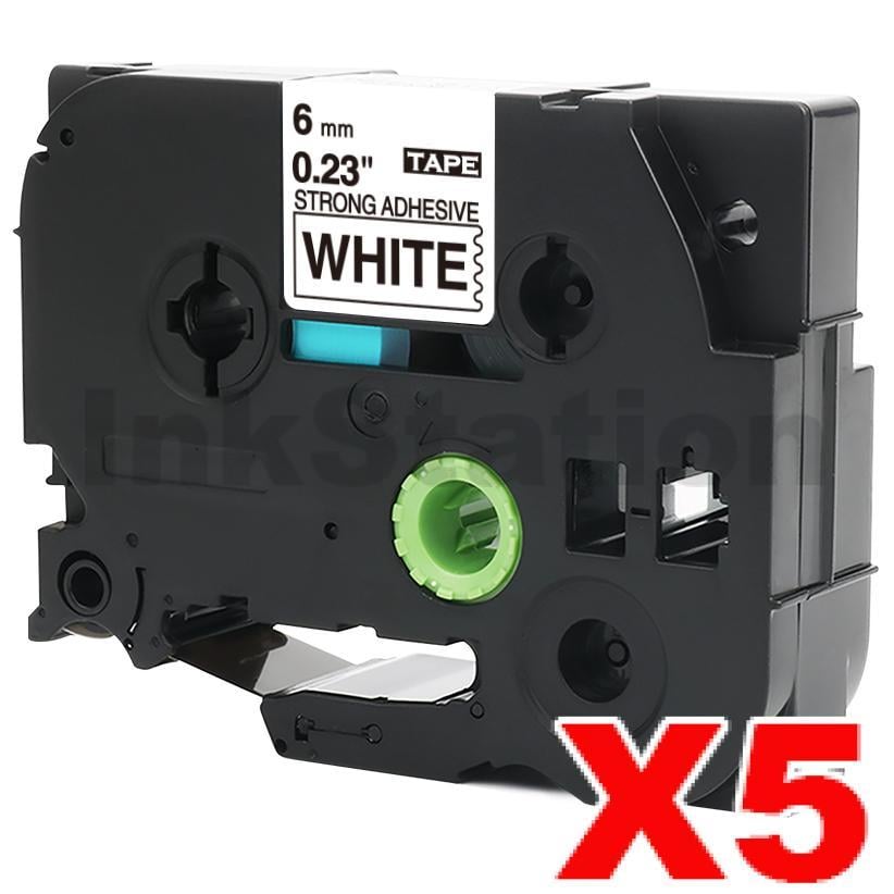 Brother 5 x Compatible TZe-S211 6mm Black Text on White Strong Adhesive ...