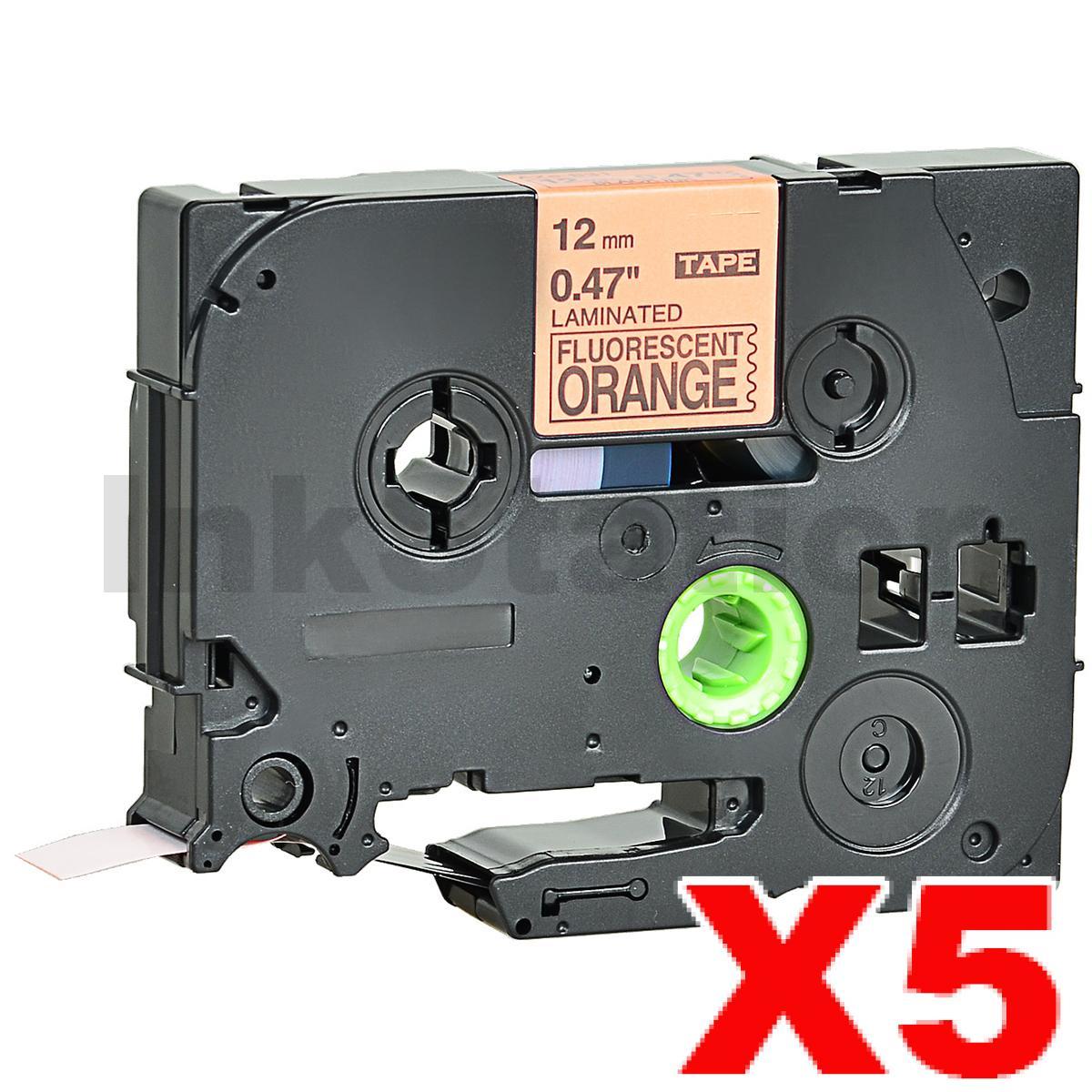 Brother 5 x Compatible TZe-B31 12mm Black Text on Orange Fluorescent ...