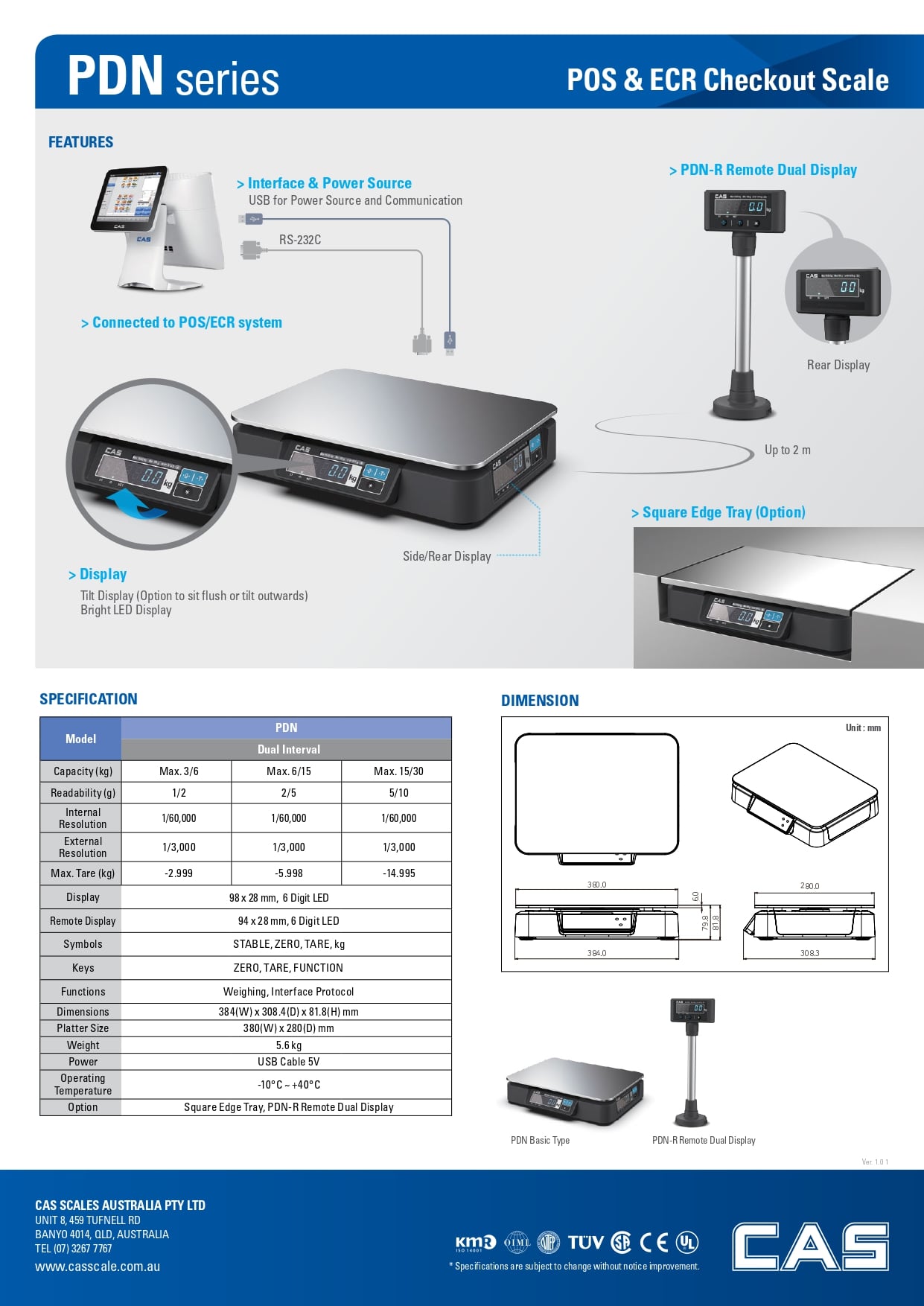 CAS PDN POS & ECR Checkout Scale 15KG RS232/USB - Black - InkStation
