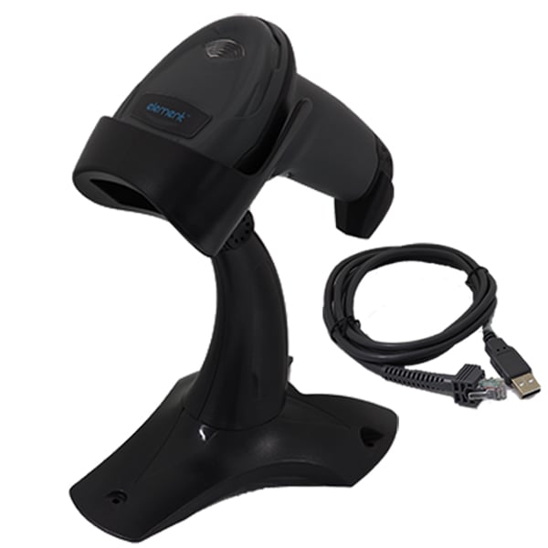 Element P100 1D/2D Hand-held Barcode Scanner with stand and USB-A cable ...