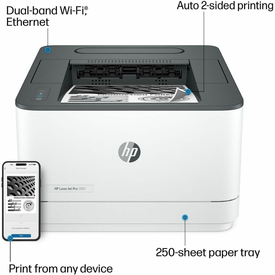 HP LaserJet Pro 3001dw A4 Wireless Monochrome Laser Printer - InkStation