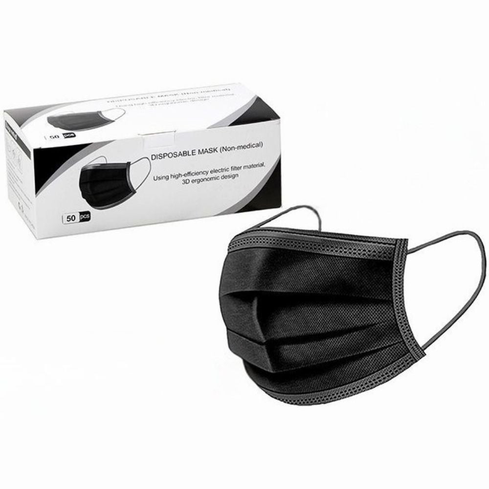50PCS Disposable Face Mask 3 Layer Protection - Black - InkStation