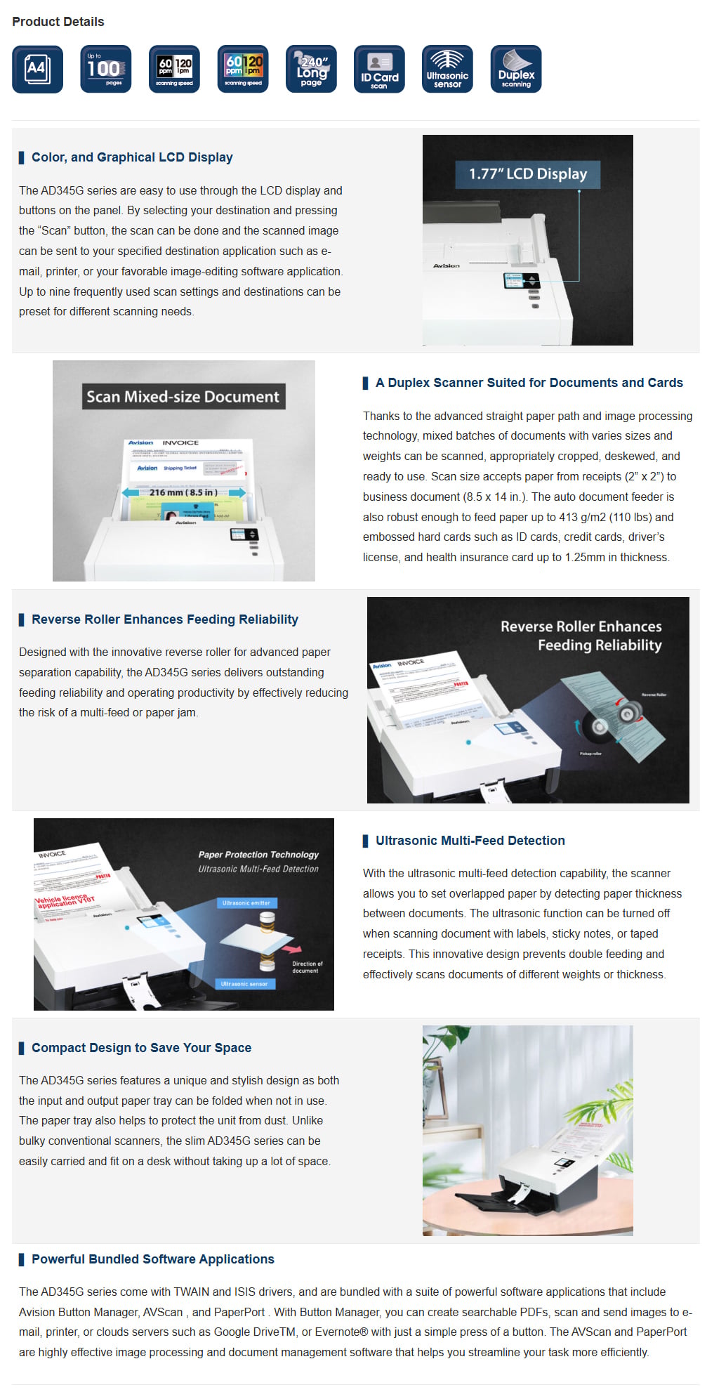 Avision AD345G Document Scanner A4 Duplex Scanning 60 ppm Fast Scanning - InkStation