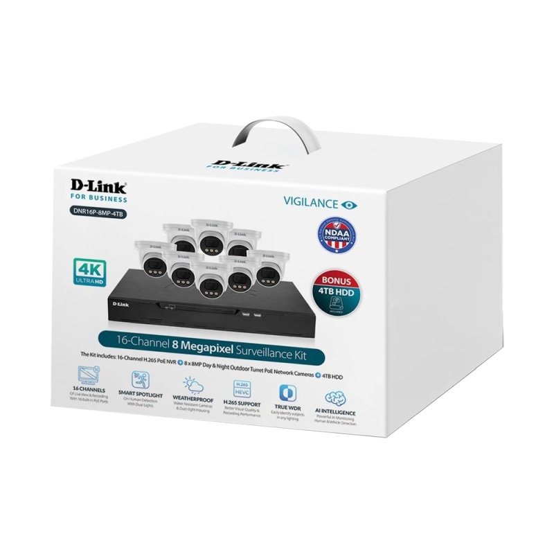 D-Link Vigilance Surveillance Kit with 16CH NVR and Eight 8MP Turret ...