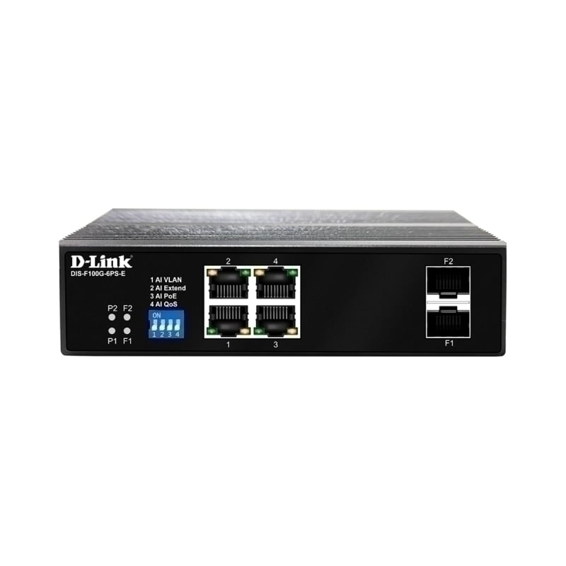 D-Link 6-Port Gigabit Industrial PoE+ Switch with 4 PoE ports and 2 SFP ...