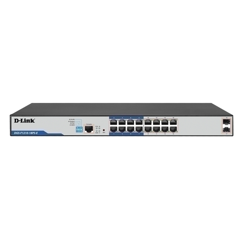 D-Link 18-Port Gigabit Smart Managed PoE+ Switch with 16 PoE+ Ports (8 ...