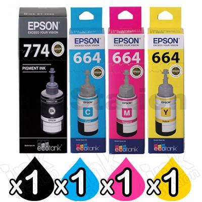Epson 4-Pack Genuine T774 + T664 EcoTank Ink Bottles [BK+C+M+Y] - Ink ...